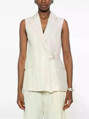 Peserico Striped Tie-waist Sleeveless Vest - Neutrals