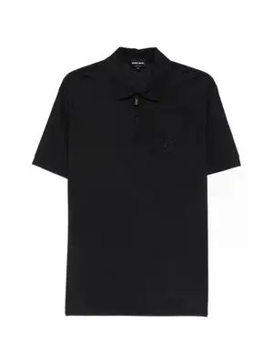 Giorgio Armani Zip Embroidered Polo Shirt - Blue