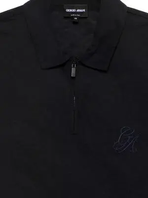 Giorgio Armani Zip Embroidered Polo Shirt - Blue