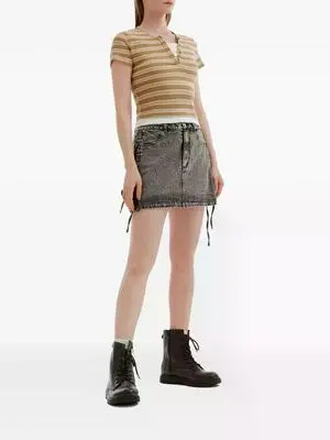 MINI CREAM Striped Button-detail T-shirt