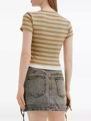 MINI CREAM Striped Button-detail T-shirt