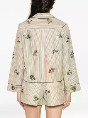 Sandro Floral Embroidered Striped Shirt - Neutrals