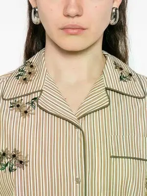 Sandro Floral Embroidered Striped Shirt - Neutrals