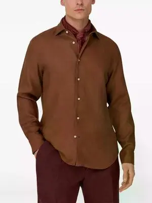 Boggi Milano Regular Fit Linen Shirt - Brown