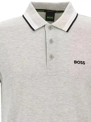 BOSS Striped-trim Pique Polo Shirt - Grey