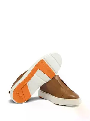 Santoni Leather Slip-on Sneakers - Brown