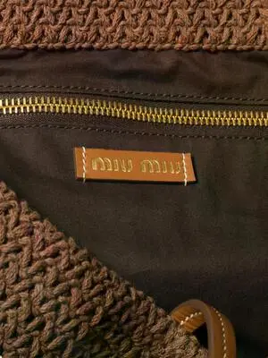Miu Miu Raffia-effect Woven Tote Bag With Gold Tone Hardware - Brown