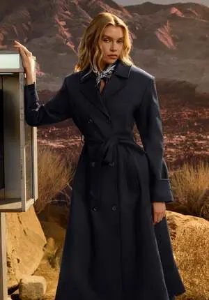 Mackage Lorna Wool Gabardine Maxi Trench Coat - Navy