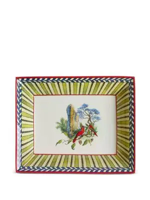 LISA CORTI Jungle Parrot Porcelain Charger Tray - Green