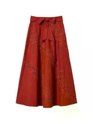 TWINSET Long Cotton Poplin Broderie Anglaise Skirt - Brown