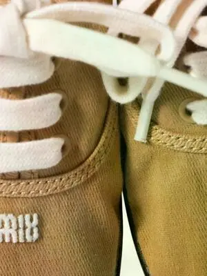 Miu Miu Embroidered Logo Lace-up Sneakers - Neutrals