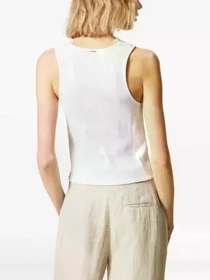 TWINSET Ribbed V-neck Tank Top With Lace Trim - White