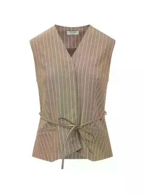 LE SULLY STUDIO Striped Tie-waist Vest