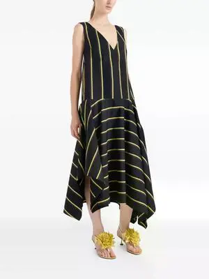 Proenza Schouler Beatriz V-neck Striped Midi Dress - Black