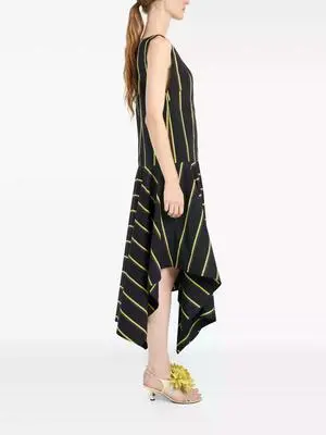 Proenza Schouler Beatriz V-neck Striped Midi Dress - Black