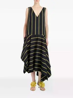 Proenza Schouler Beatriz V-neck Striped Midi Dress - Black