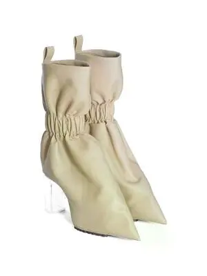 Rick Owens Taquito Ruched Leather Boots - Neutrals