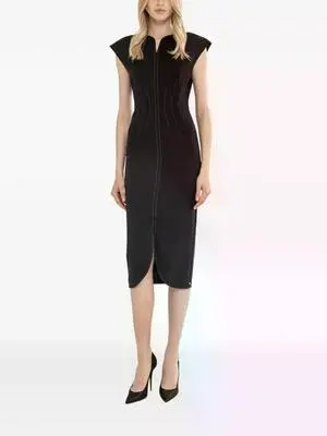 NISSA Sculpted Midi Dress - Black