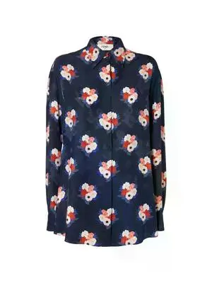 Fendi Floral-print Long-sleeve Shirt - Blue