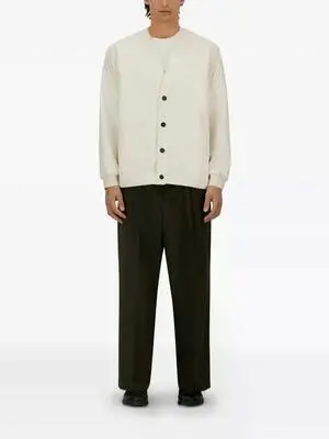 Herno Boxy V-neck Cotton Cardigan - Neutrals