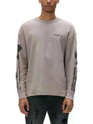 PURPLE BRAND Textured Long-sleeve T-shirt With Beaded Embellishments - Neutrals
