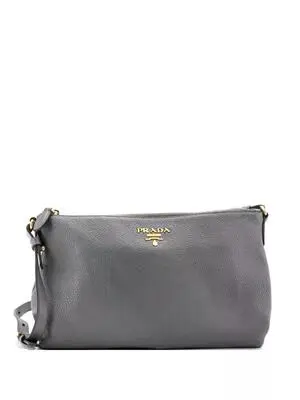 Prada Flat Zip Vitello Daino Mini Crossbody Bag - Grey