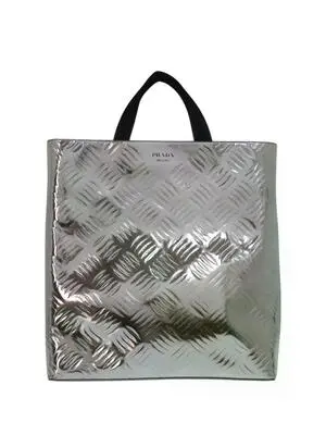 Prada Metallic Spazzolato Embossed Leather Tote Bag