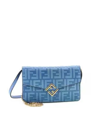 Fendi Ff Diamonds Wallet On Chain Embossed Shoulder Bag - Blue