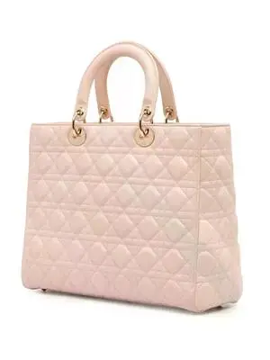Dior 2018 Large Lambskin Cannage Lady Satchel - Pink