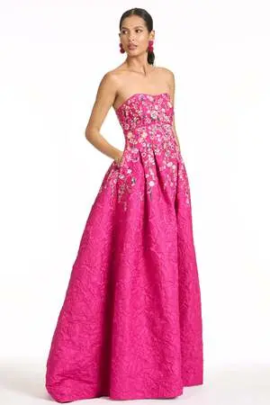 Sachin & Babi Embroidered Gown - Deep Fuchsia