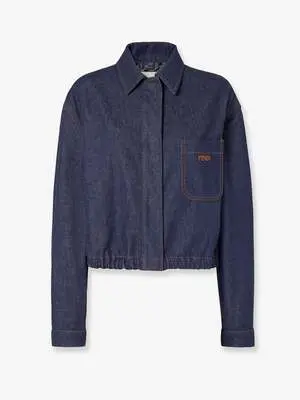 Fendi Denim Jacket With Embroidered Logo - Blue