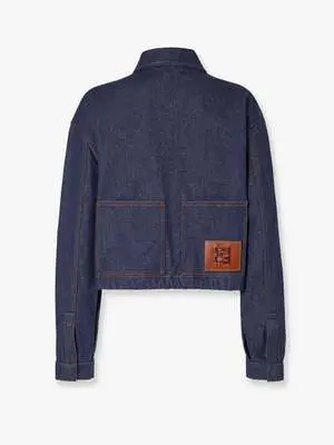 Fendi Denim Jacket With Embroidered Logo - Blue