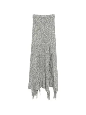 MRZ Textured Cotton Skirt With Fringe Detail - Black