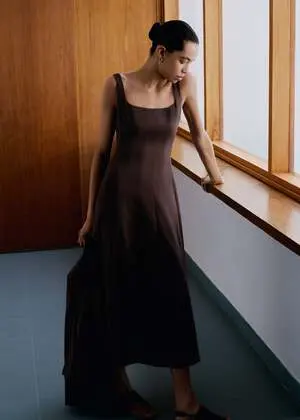 ME+EM Contour Seam Fit And Flare Maxi Dress - Cocoa Brown