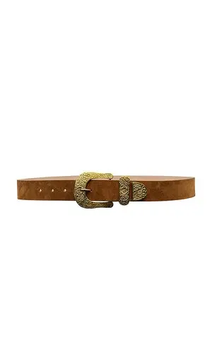 L'Agence Otera Wide Suede Leather Belt With Floral Buckle - Brown