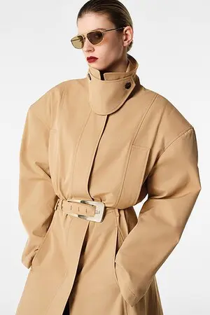 Revolve Nikita Trench Coat With Funnel Neck And Belted Waist - Khaki