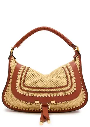 Chloé Marcie Leather And Raffia Shoulder Bag - Brown