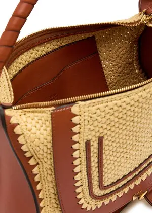 Chloé Marcie Leather And Raffia Shoulder Bag - Brown