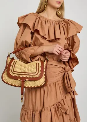 Chloé Marcie Leather And Raffia Shoulder Bag - Brown