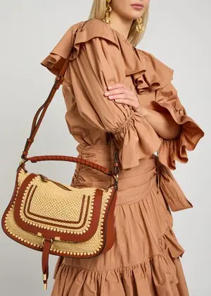 Chloé Marcie Leather And Raffia Shoulder Bag - Brown