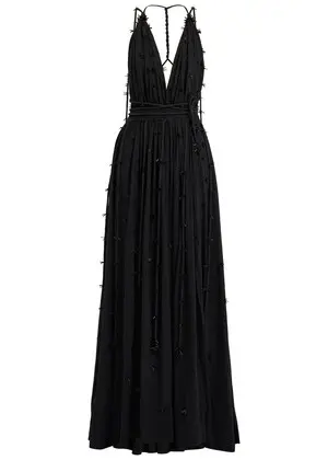 Caravana Bead Embellished Halterneck Maxi Dress - Black