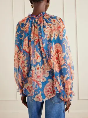 Etro Floral-print Silk-chiffon Peplum Blouse - Blue