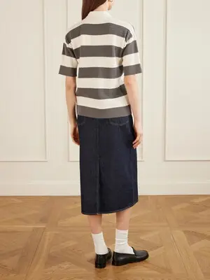 AMI Paris Embroidered Striped Knitted Cotton Polo Shirt