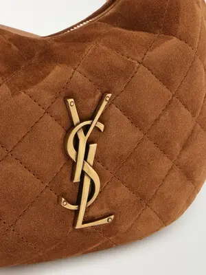 Saint Laurent Icarino Mini Matelassé Suede Shoulder Bag - Brown