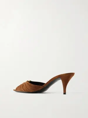 Saint Laurent Babylone Embellished Suede Mules - Brown