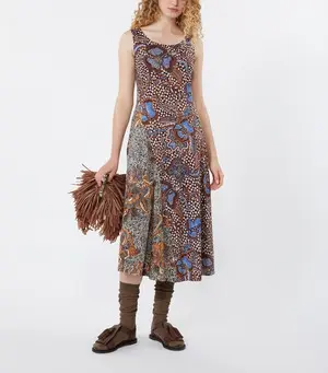 Max Mara Cotton Clash Print Midi Dress