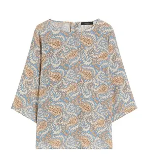 Max Mara Silk Crepe De Chine Paisley Blouse - Blue