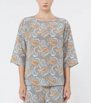 Max Mara Silk Crepe De Chine Paisley Blouse - Blue