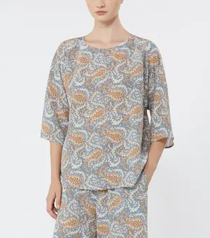 Max Mara Silk Crepe De Chine Paisley Blouse - Blue