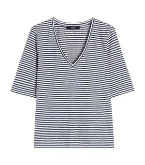 Max Mara Linen-blend Striped T-shirt - Blue
